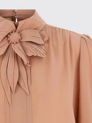Valentino Garavani Pussy-bow Silk Shirt With Floral Appliqu