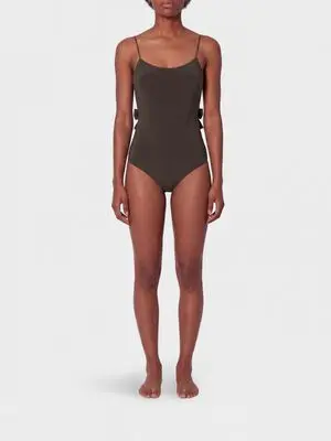 Jacquemus One-piece Swimsuit In Technical Fabric With Rouches - Brown