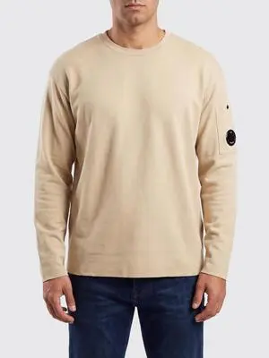 C.P. COMPANY Long-sleeved Cotton T-shirt With Applied Logo - Camel