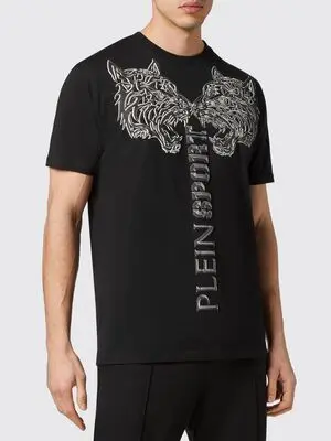 PLEIN SPORT Cotton T-shirt With Graphic Print And Contrast Logo - Black
