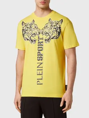 PLEIN SPORT Cotton T-shirt With Graphic Print And Contrast Logo - Yellow