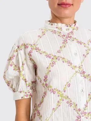 TWINSET Floral Print Cotton Shirt With Puff Sleeves