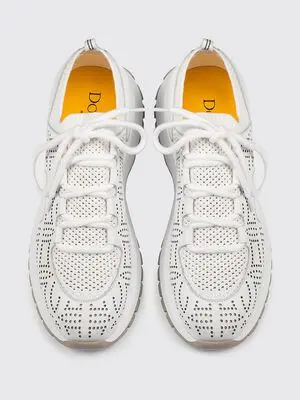 DOUCAL'S Perforated Leather And Crochet Knit Sneakers - White