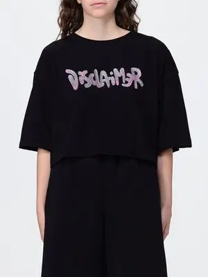 DISCLAIMER Cropped Cotton T-shirt With Printed Logo And Crew Neck - Black