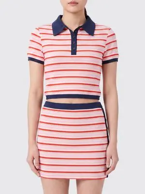 Simkhai Striped Cropped Polo In Viscose Blend With Contrast Trims - Pink