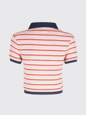Simkhai Striped Cropped Polo In Viscose Blend With Contrast Trims