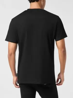 Philipp Plein Cotton T-shirt With Contrasting Logo Patch And Dropped Shoulders - Black