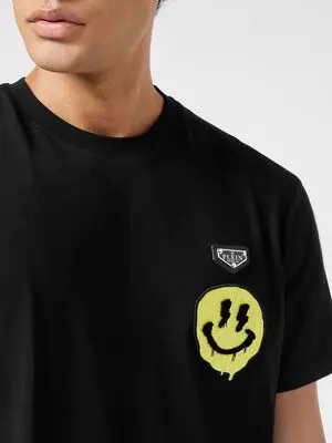 Philipp Plein Cotton T-shirt With Contrasting Logo Patch And Dropped Shoulders - Black