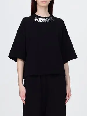 DISCLAIMER Cropped Cotton T-shirt With Printed Logo And Crew Neck - Black