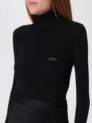 Elisabetta Franchi Ribbed Turtleneck Dress With Pocket Detail