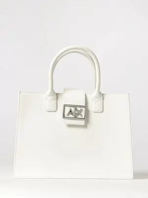 Armani Exchange Tote Bag With Silver Tone Logo Clasp - White