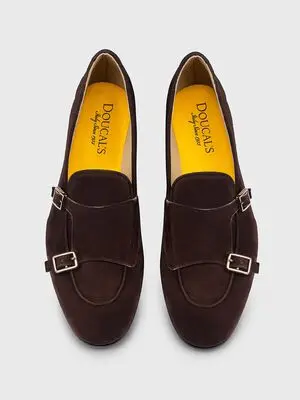 DOUCAL'S Suede Monk Strap Shoes - Coffee