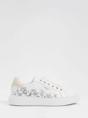 TWINSET Leather Sneakers With Floral Print - Grey