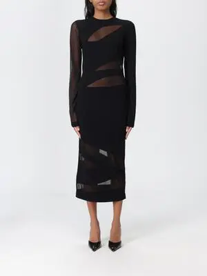 Just Cavalli Long Sleeve Sheer Panel Dress - Black