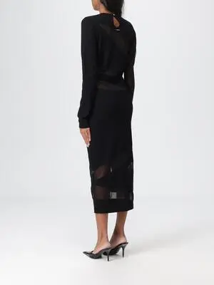 Just Cavalli Long Sleeve Sheer Panel Dress