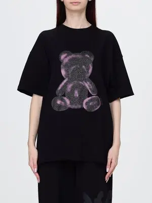 DISCLAIMER Oversized Cotton T-shirt With Teddy Bear Print - Black