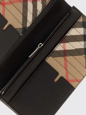 Burberry Check Pattern Calfskin Bifold Wallet With Embossed Logo
