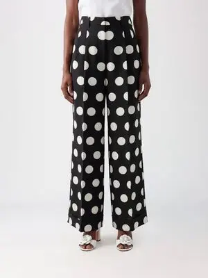 Junya Watanabe High-waisted Polka Dot Crêpe Wide-leg Pants - Black