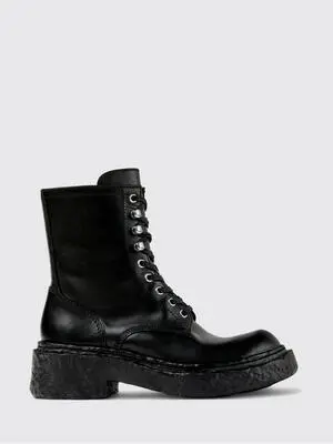Camper Leather Combat Boots With Zip Closure - Black