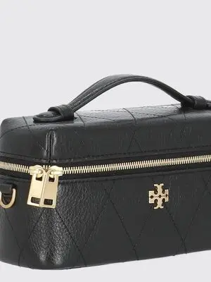 Tory Burch Charlie Mini Quilted Leather Beauty Case With Double T Logo - Black