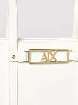 Armani Exchange Tote Bag With Gold Tone Hardware - White