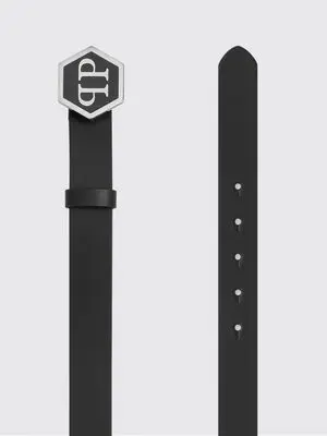 Philipp Plein Smooth Leather Belt With Hexagon Monogram Buckle - Black