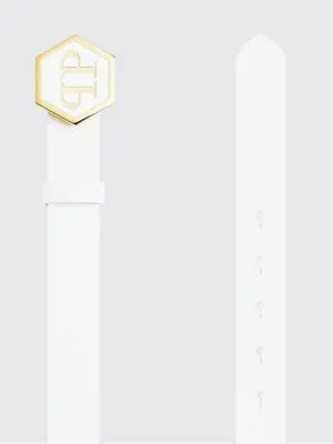 Philipp Plein Smooth Leather Belt With Hexagon Monogram Buckle - White