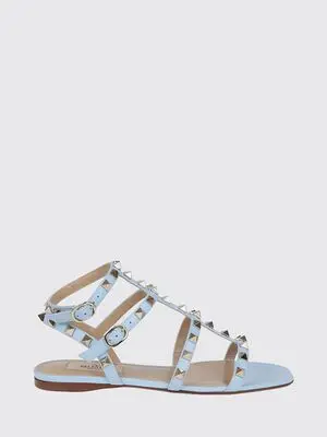 Valentino Garavani Rockstud Low-heeled T-strap Sandals In Calfskin - Black