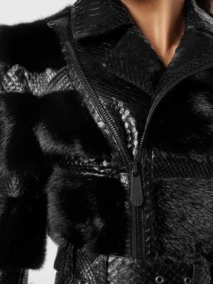 Philipp Plein Snakeskin Biker Jacket With Mink Fur Details