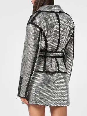 Philipp Plein Embellished Biker Jacket - Silver