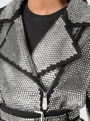 Philipp Plein Embellished Biker Jacket - Silver