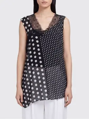 Junya Watanabe Asymmetric Polka Dot Polyester Top With Lace Inserts - Black