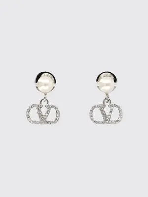Valentino Garavani Vlogo Signature Pendant Earrings With Crystals And Pearls - Silver