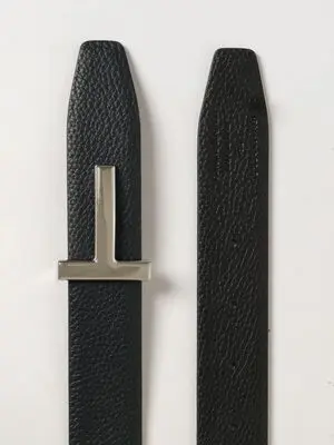 TOM FORD Reversible T Icon Grained Leather Belt With Monogram Buckle - Navy