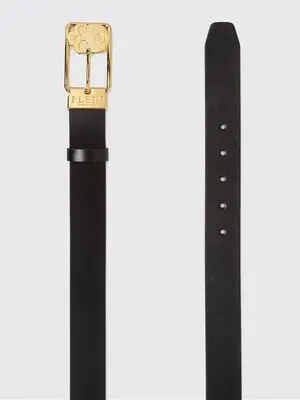 Philipp Plein Leather Belt With Skull And Hexagon Logo Buckle