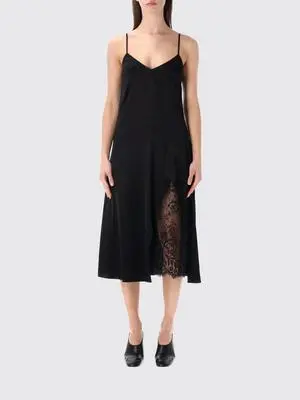 Acne Studios Viscose Blend Slip Dress With Lace Insert - Black