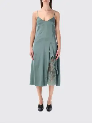 Acne Studios Viscose Blend Slip Dress With Lace Insert - Sage