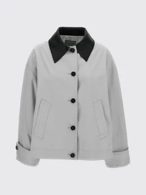 DURAZZI MILANO Lightweight Cotton Jacket With Leather Collar And Dropped Shoulders - Grey