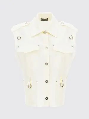 DURAZZI MILANO Sleeveless Cotton Shirt With Epaulettes And Metal Ring - Beige