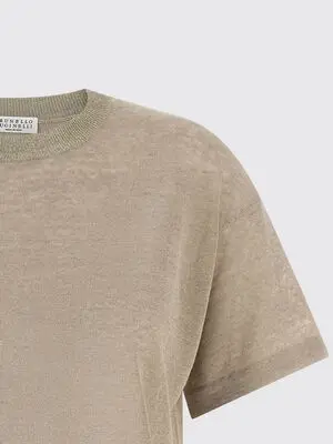 Brunello Cucinelli Crewneck Linen Blend T-shirt With Dropped Shoulders