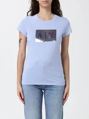 Armani Exchange T-shirt With Sequinned Logo - Sky Blue