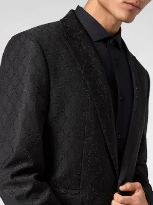Philipp Plein Monogram Slim Fit Wool-blend Blazer With Hexagon Logo