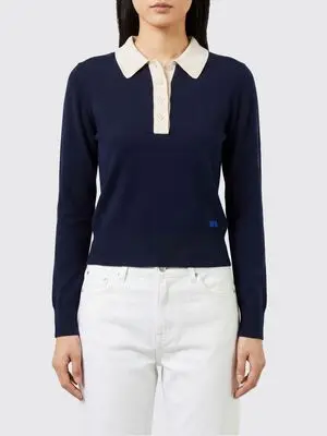 WALES BONNER Slim Fit Long-sleeved Knitted Wool Polo Shirt With Contrast Trims - Blue