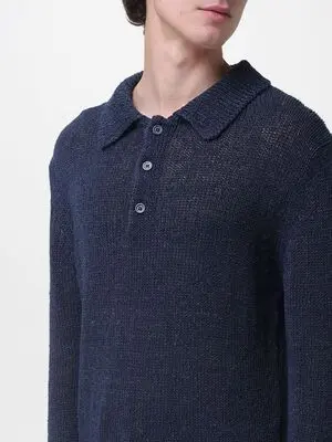 SUNFLOWER Cotton And Linen Knit Polo Shirt - Blue