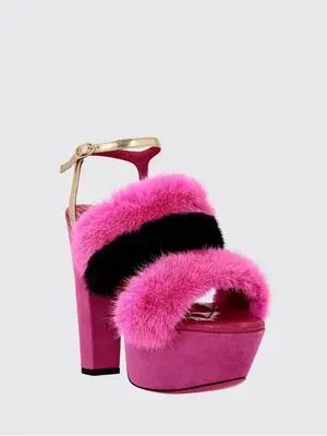 Philipp Plein Striped Suede And Fur Platform Sandals - Fuchsia