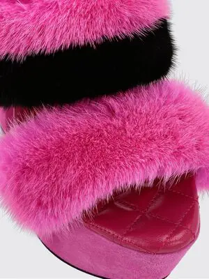 Philipp Plein Striped Suede And Fur Platform Sandals - Fuchsia