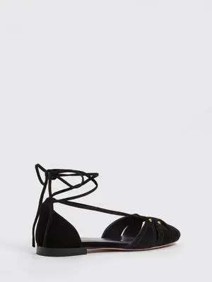 TWINSET Suede Ballerinas With Stud Embellishments And Tie Fastening - Black