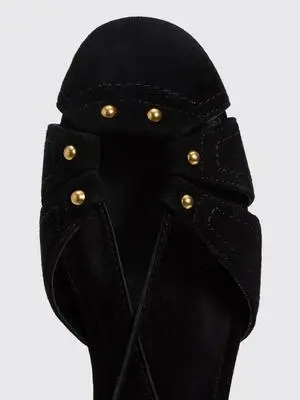 TWINSET Suede Ballerinas With Stud Embellishments And Tie Fastening - Black