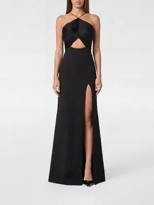 Philipp Plein Long Crêpe Evening Gown With Cut-outs And Front Slit - Black