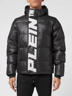 Philipp Plein Padded Technical Fabric Puffer Jacket With Hood And Logo - Black